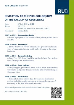 INVITATION TO THE PHD-COLLOQUIUM OF THE FACULTY OF GEOSCIENCE